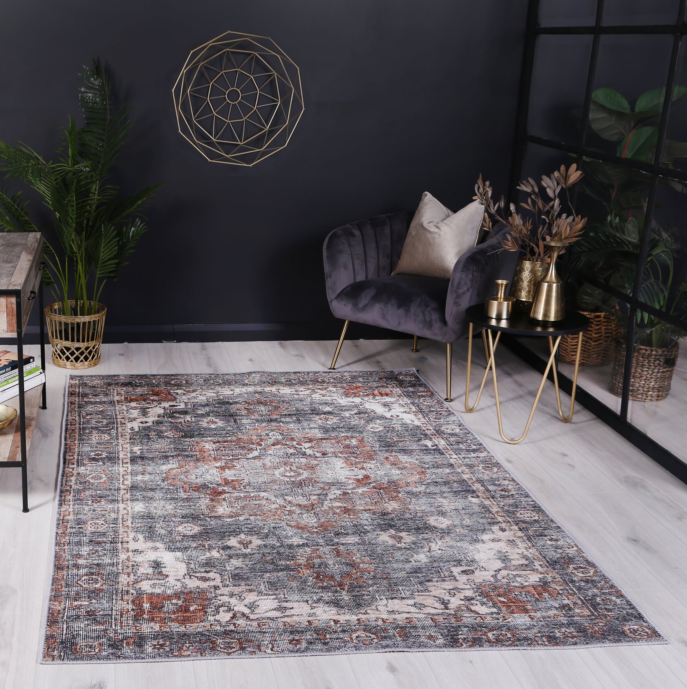 Distressed Vintage Cezanne Rabbit Gray Inca Gold Area Rug - VITAL 2244 ...