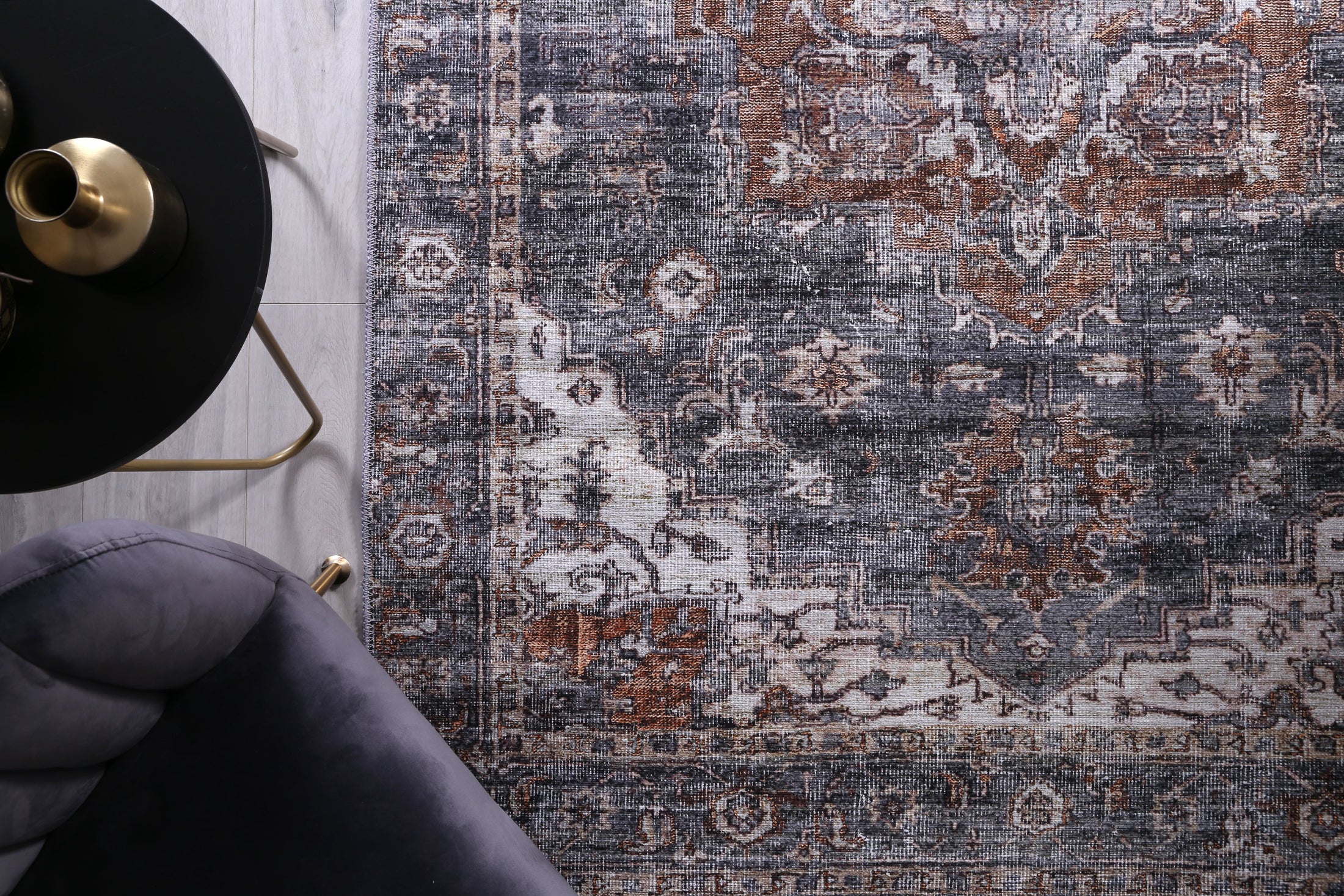 Distressed Vintage Cezanne Rabbit Gray Inca Gold Area Rug - VITAL 2244 ...